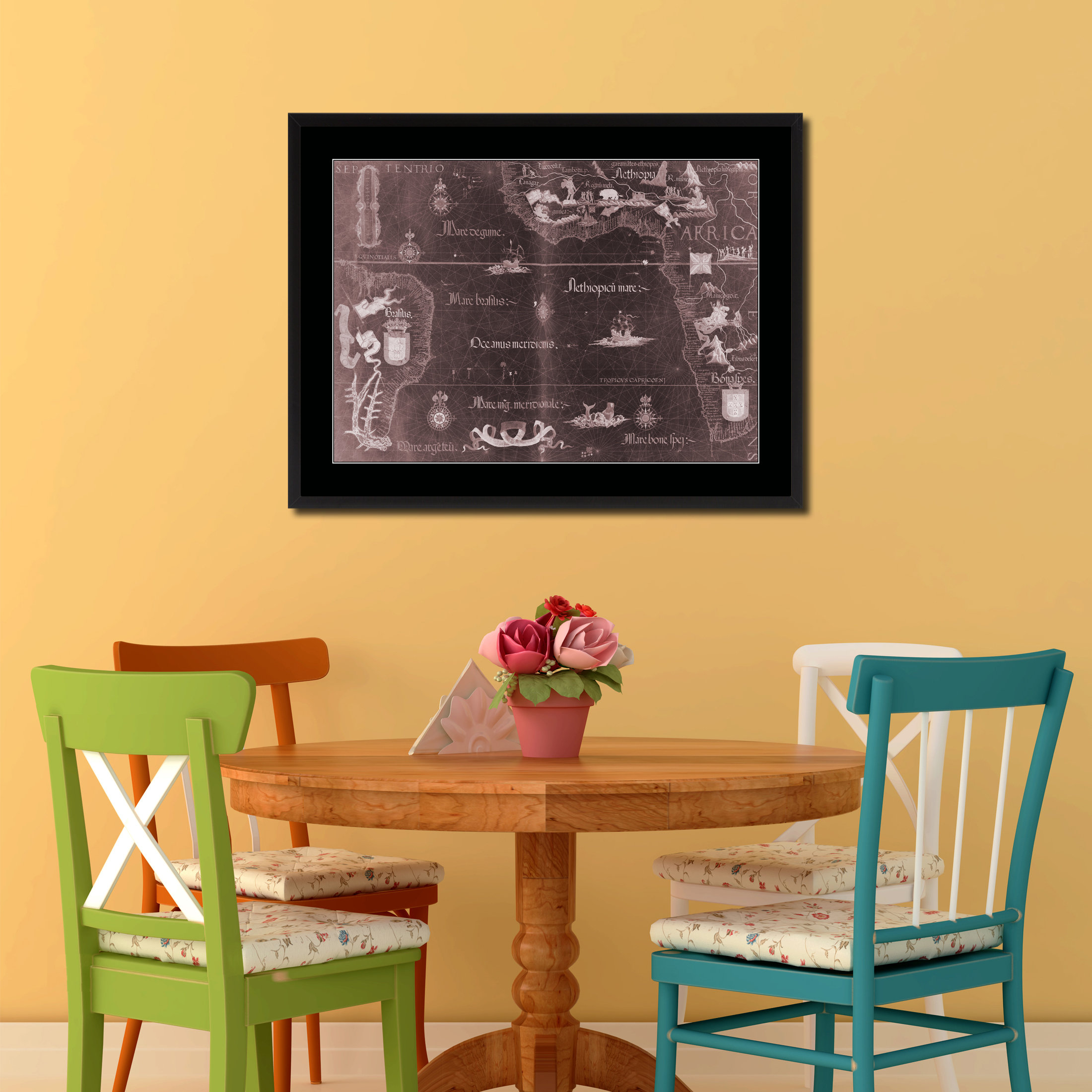 Williston Forge Portolan Chart Vivid Sepia Map Print On Canvas With Black Frame, 28 X 37 | Wayfair